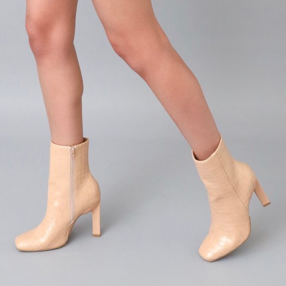 Shoes | Beige Square Toe Angle Boots Booties | Poshmark